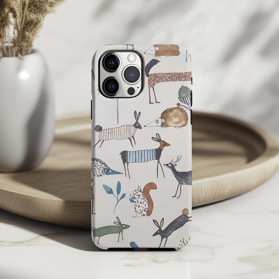 Preppy Woodland Animal Collage Phone Case, Cute Beige Forest Deer ...