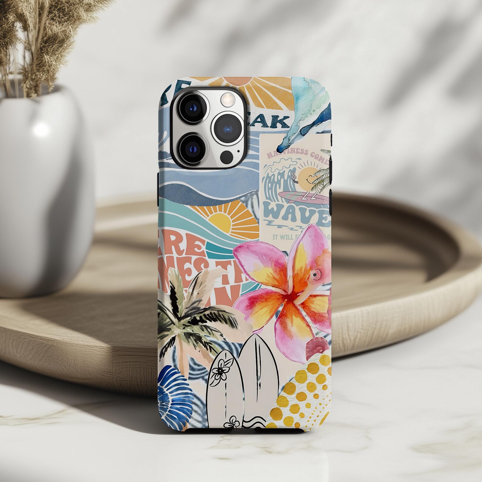 Beachy Summer Floral Collage Phone Case: Coastal Tropical Palm Tree ...