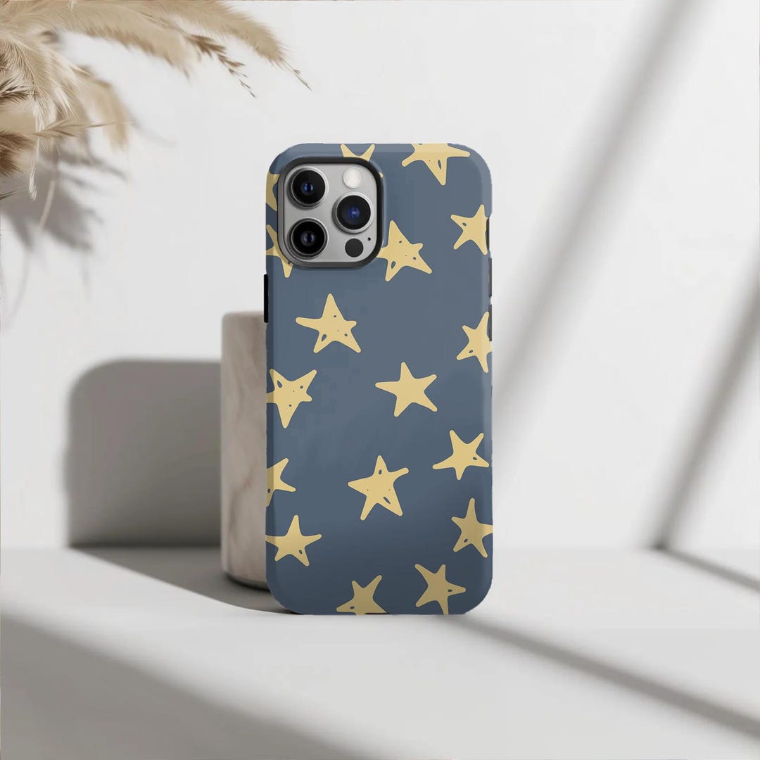 Cute Star Pattern, Retro Unique Navy Blue Starry Night Drawing Y2K ...