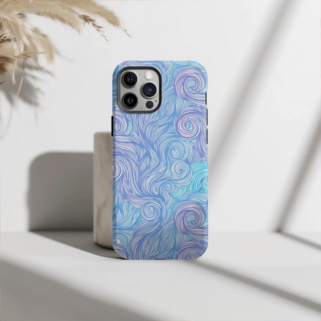 Swirling Ocean Waves iPhone Case, Abstract Art Blue Purple Milky Way ...