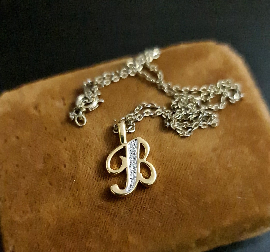Letter B Pendant Necklace Gold Plated Alphabet Necklace Clear ...