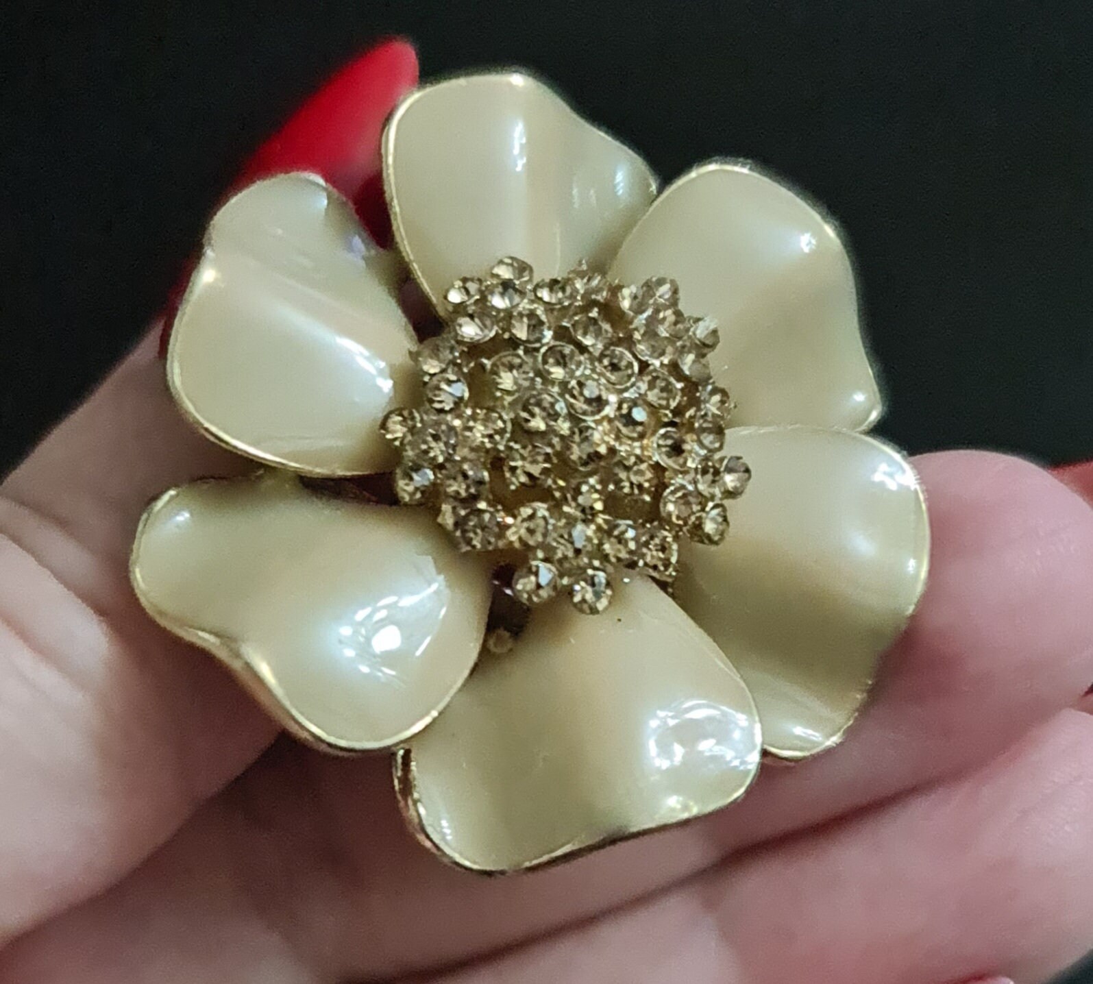 Enamel Flower Rhinestone Ring Champagne Flower Adjustable Ring Retro ...