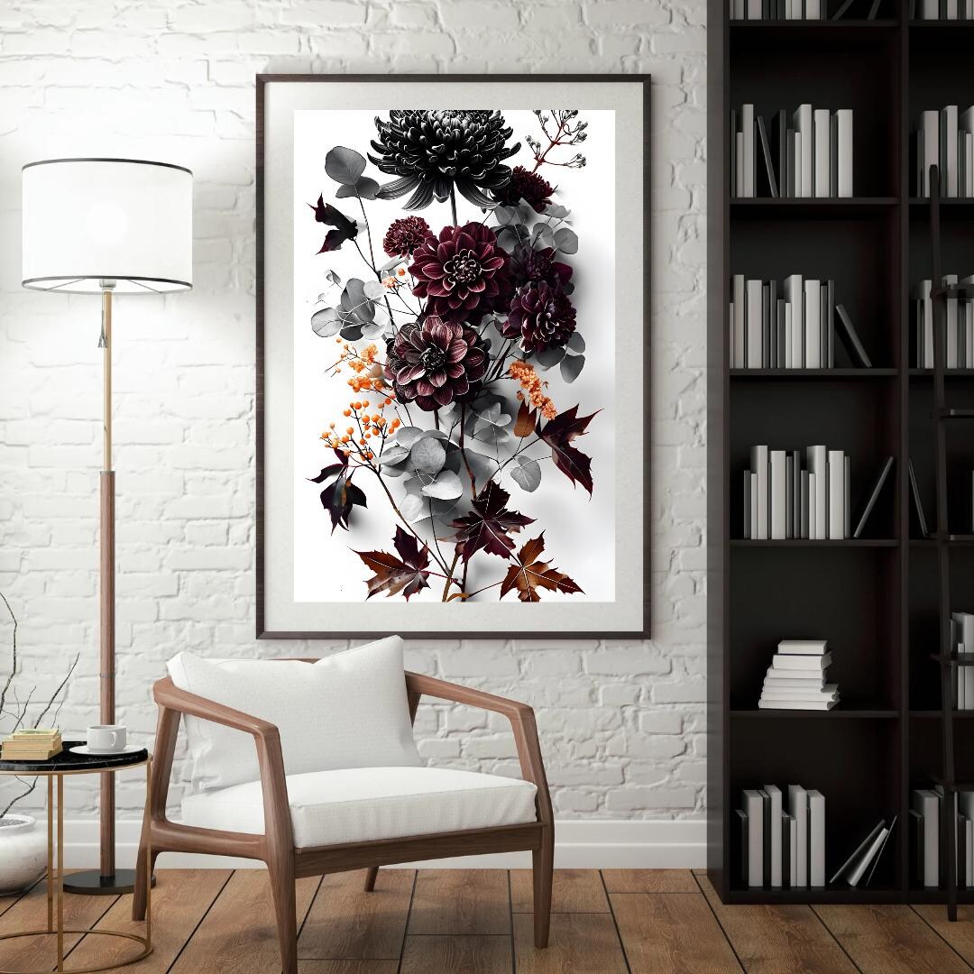 Flower Digital Wall Decor, Botanical Art Print, Nature Inspired Design ...
