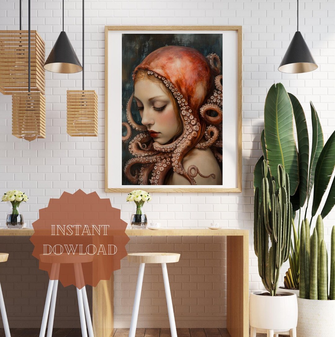 Digital Print Wall Art, Instant Download, Octopus Beauty, Fantasy ...