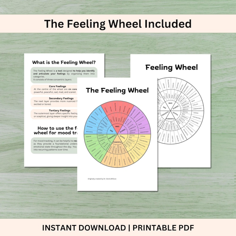 Mood Tracker With Feeling Wheel: Printable Mood Chart (A4/A5 PDF) - Etsy