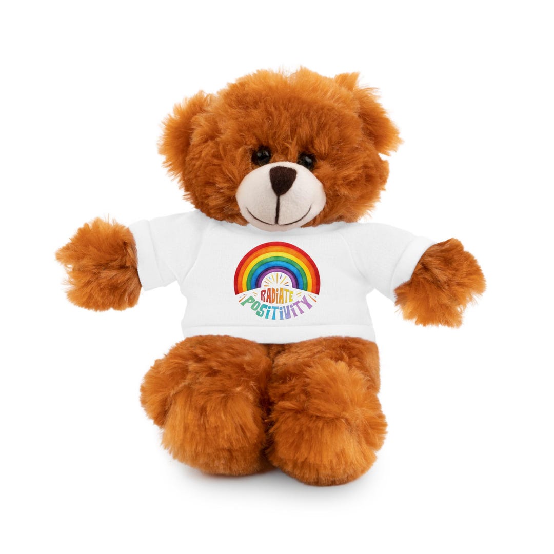 Teddy Bear Gift | Rainbow Positive Vibes Tee, Plush Stuffed Animal - Etsy