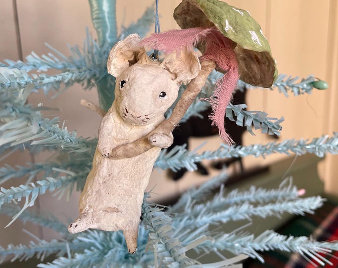 Spun Cotton Mouse With Mushroom Umbrella Easter Spring Ornament - Etsy