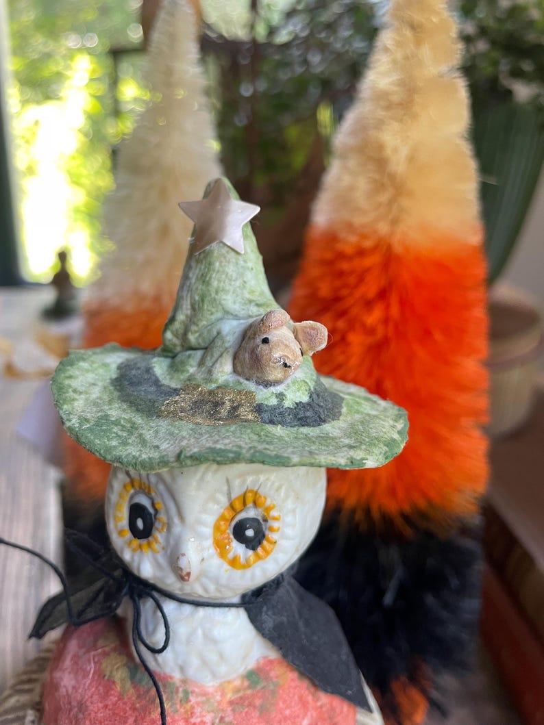 Spun Cotton Halloween Owl Witch on Pumpkin Decoration - Etsy