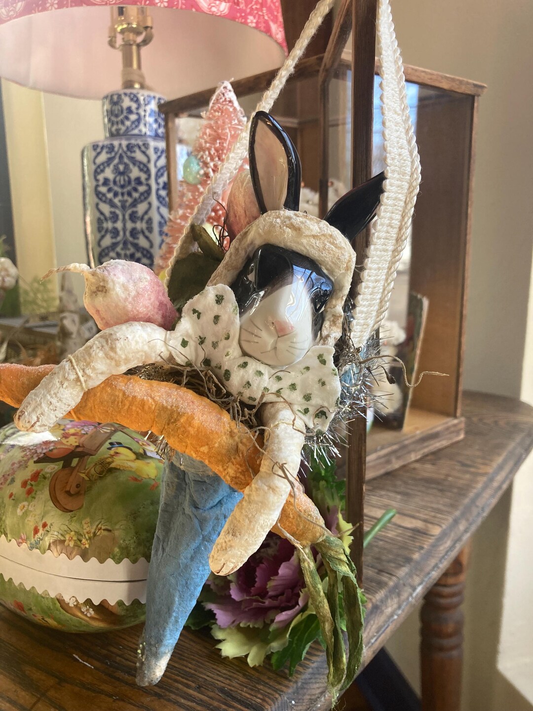 Spun Cotton Bunny Easter Cone With Carrot and Radishes-easter/spring - Etsy