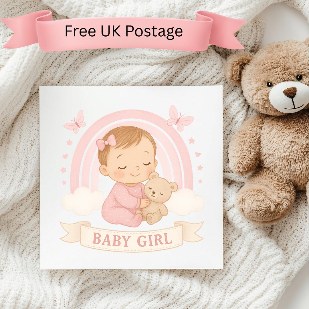 New Baby Girl Card, Pastel Pink Rainbow Card, Newborn Congratulation's ...
