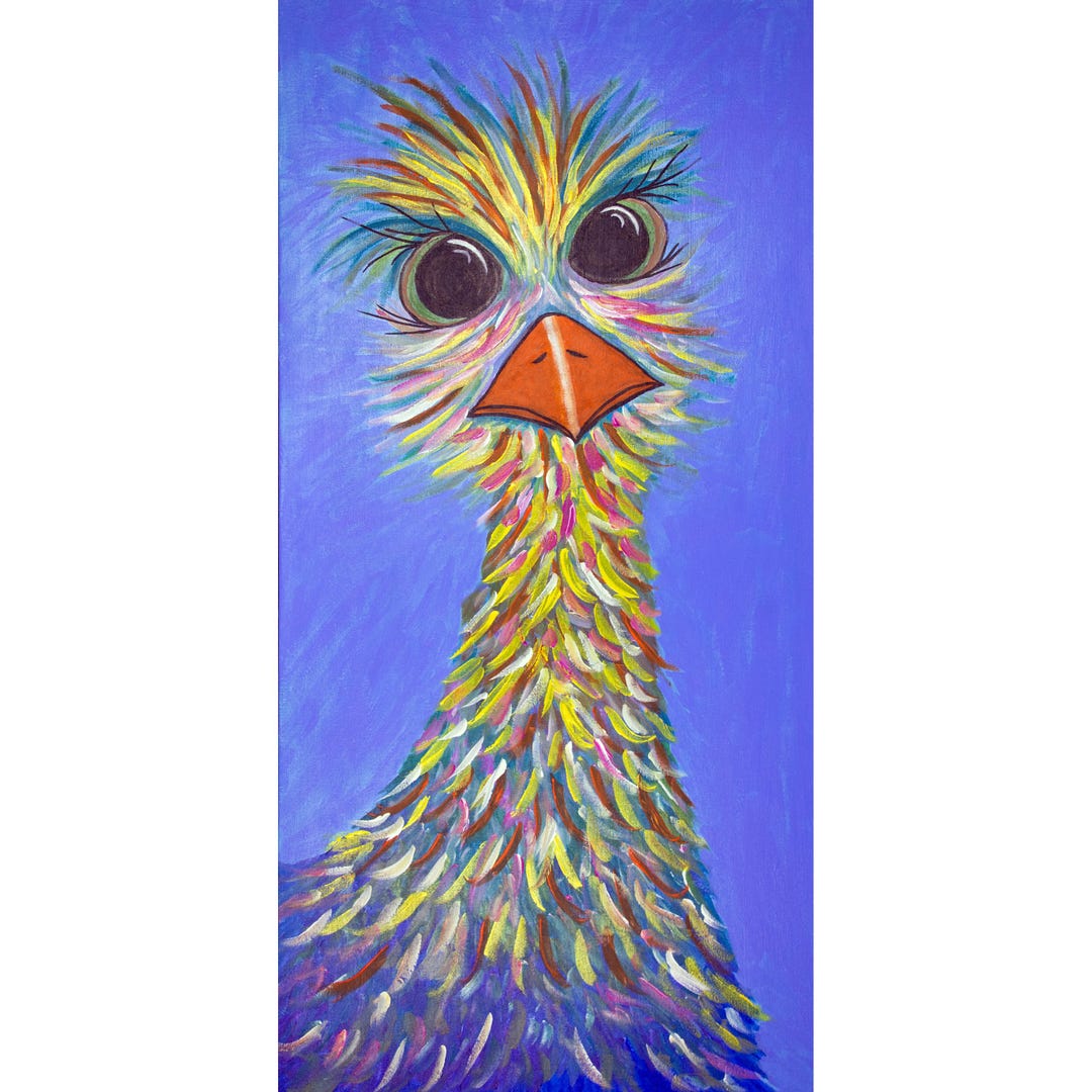 Original Acrylic Emu Painting, Colorful Quirky Wall Art (18x36 In.) - Etsy