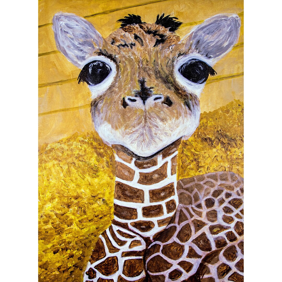 Colorful, Cute, Adorable Reticulated Baby Giraffe. Original Acrylic ...