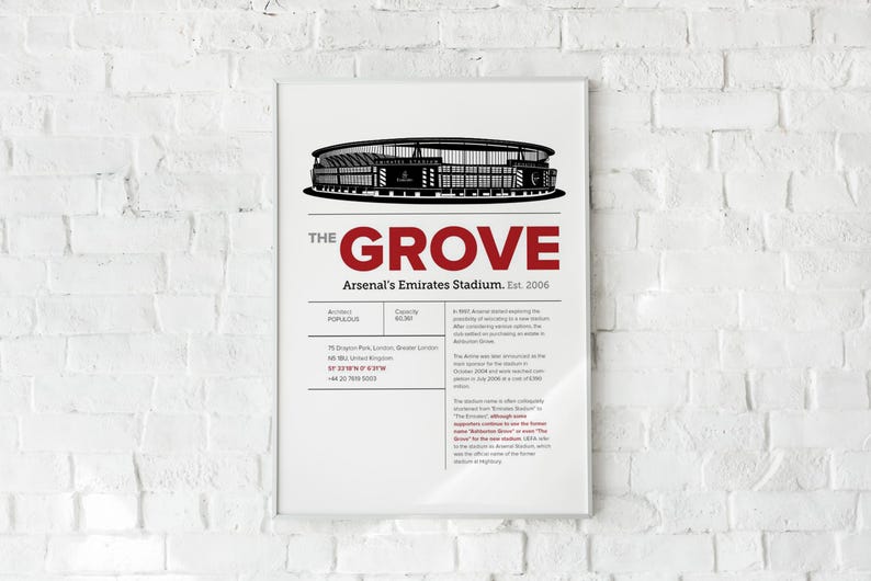 Arsenal Stadium Poster, the Grove, Emirates Stadium Art, Arsenal Art ...