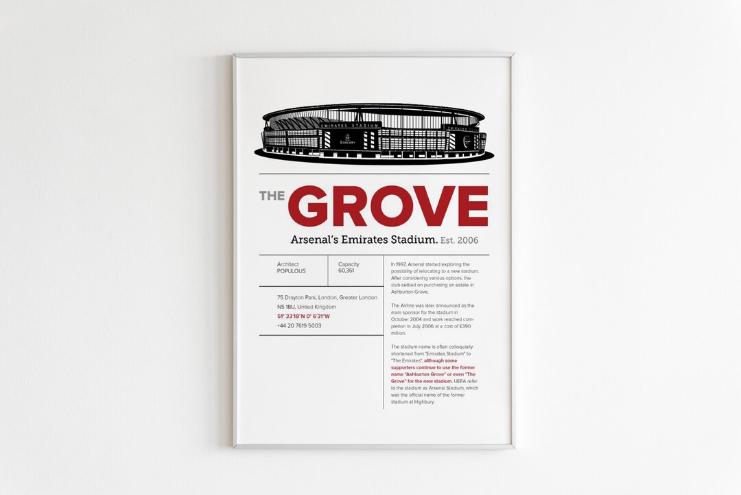 Arsenal Stadium Poster, the Grove, Emirates Stadium Art, Arsenal Art ...