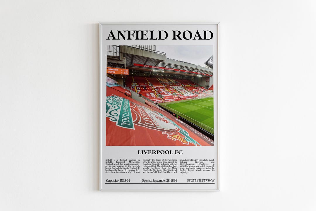 Liverpool Stadium Poster, Anfield Stadium Art, Liverpool Art, Retro ...