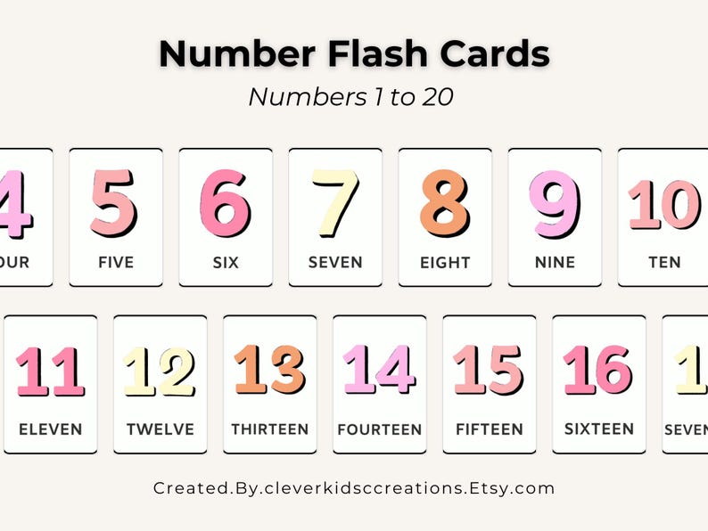 Number Flash Cards - 1 to 20 - Etsy