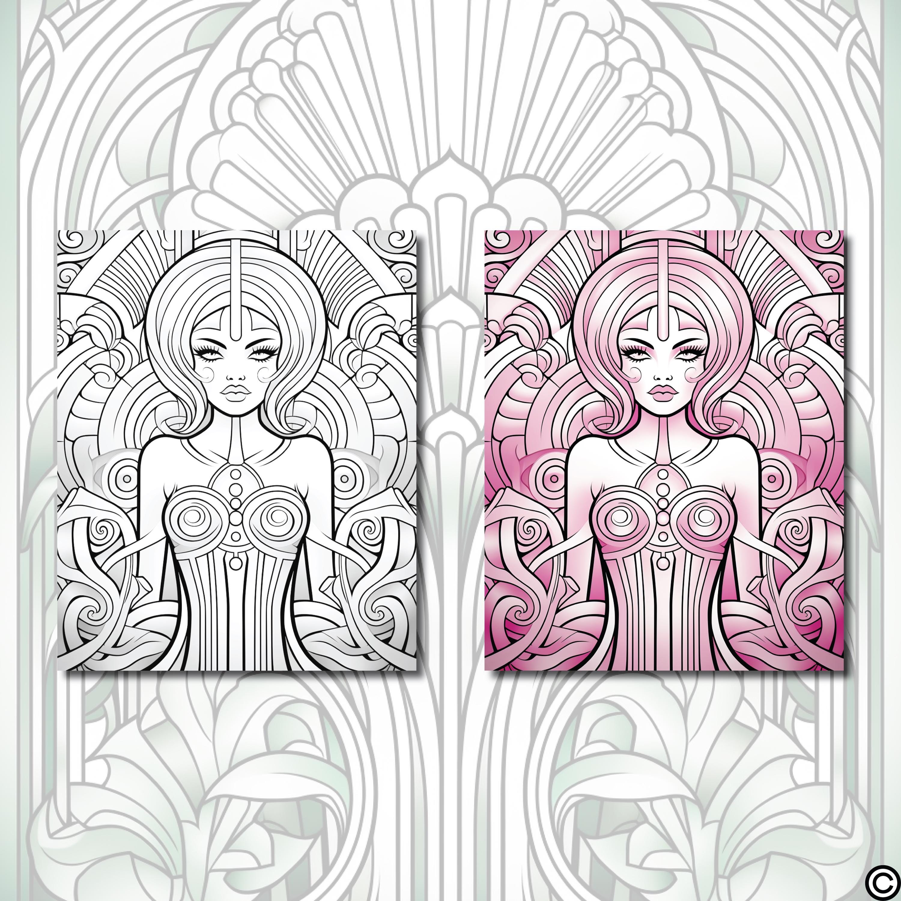 20 Art Deco Coloring Pages: Detailed Greyscale Images (printable PDF ...