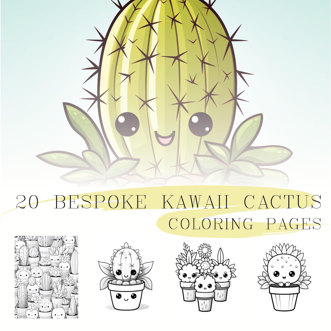 20 Cute Kawaii Cactus Coloring Pages, Cacti Coloring Sheets, Adult ...