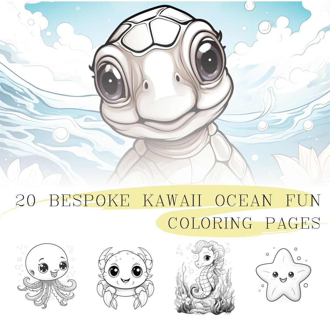 20 Kawaii Ocean Coloring Pages, Underwater Theme (printable PDF) - Etsy