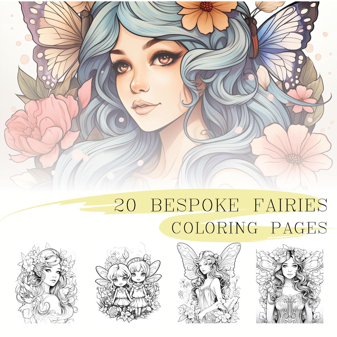 20 Fantasy Fairies Coloring Pages, Detailed Greyscale Art (printable ...