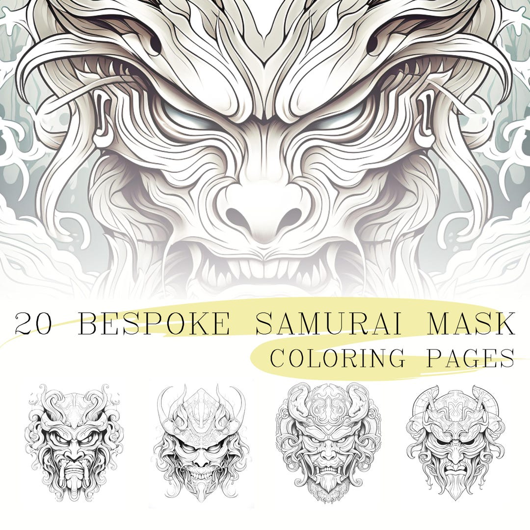 20 Samurai Masks Coloring Pages, Japanese Coloring Sheets, Adult & Kids ...