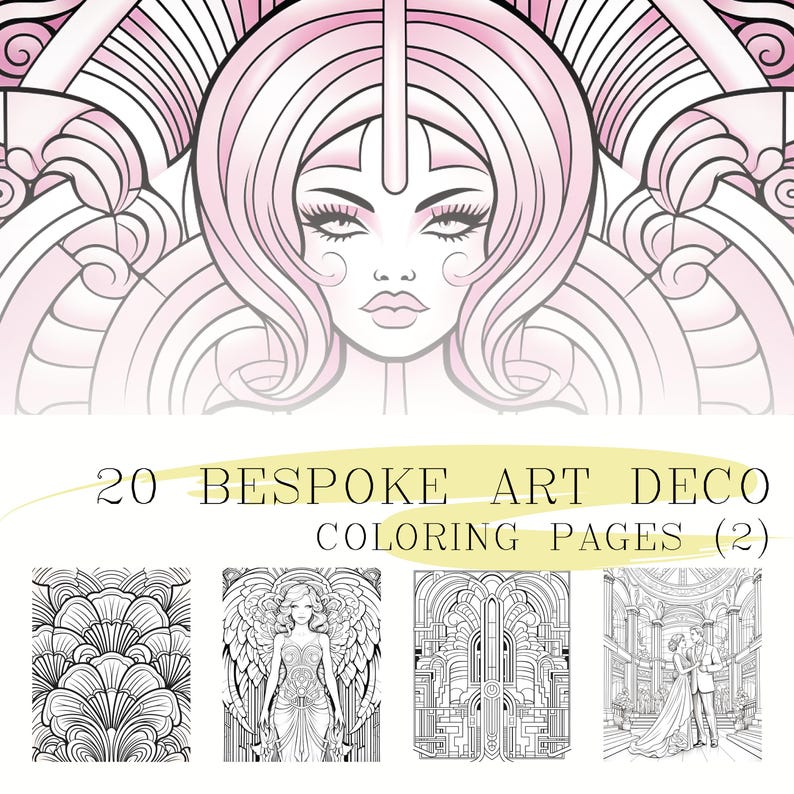 20 Art Deco Coloring Pages: Detailed Greyscale Images (printable PDF ...