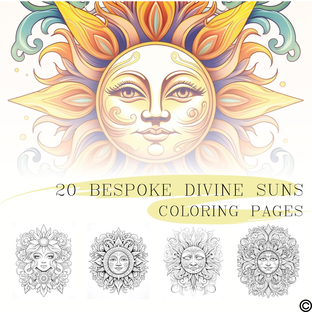20 Divine Suns Coloring Pages, Spiritual Coloring Sheets, Adult & Kids ...