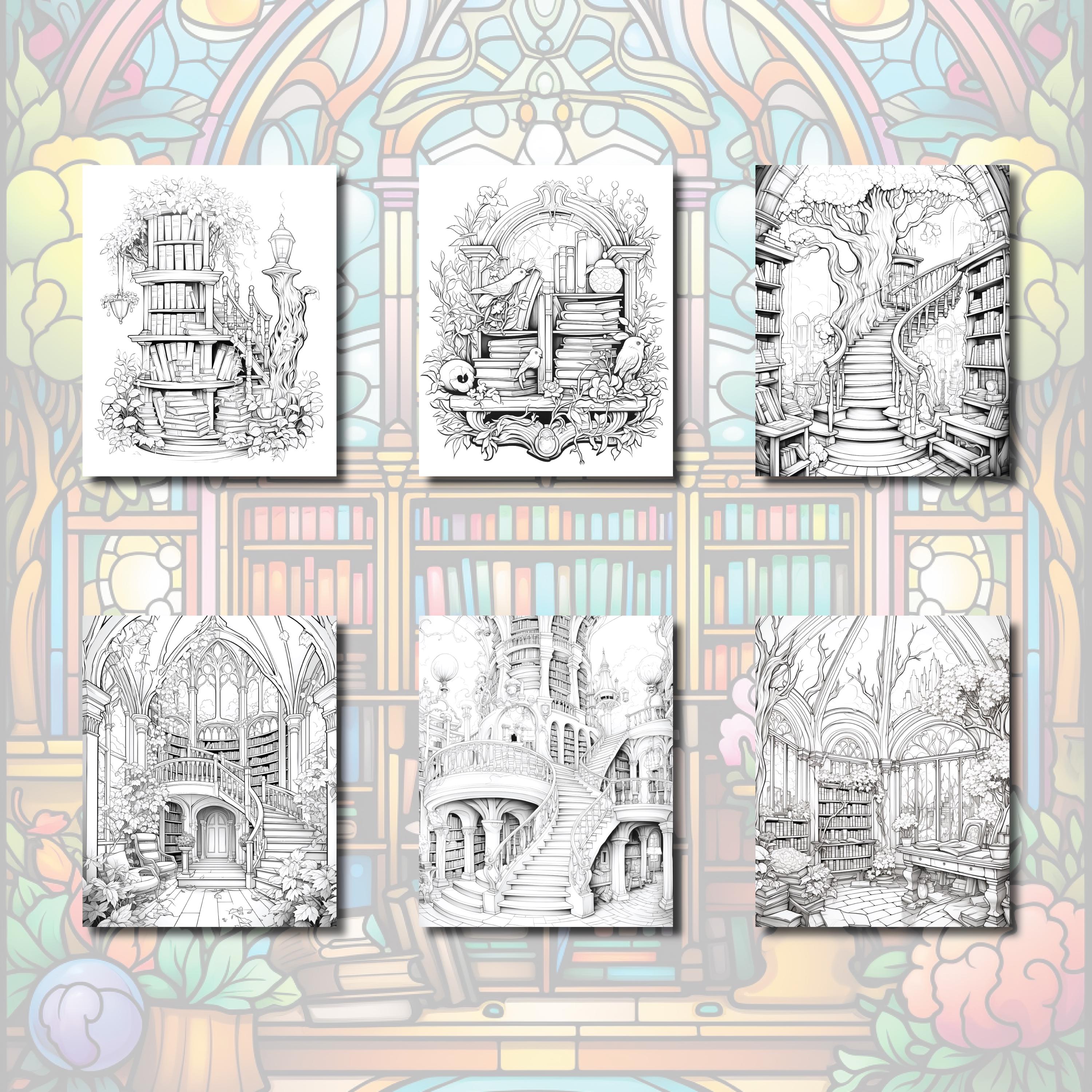 Enchanted Libraries Coloring Pages: 20 Fantasy Designs (printable PDF ...