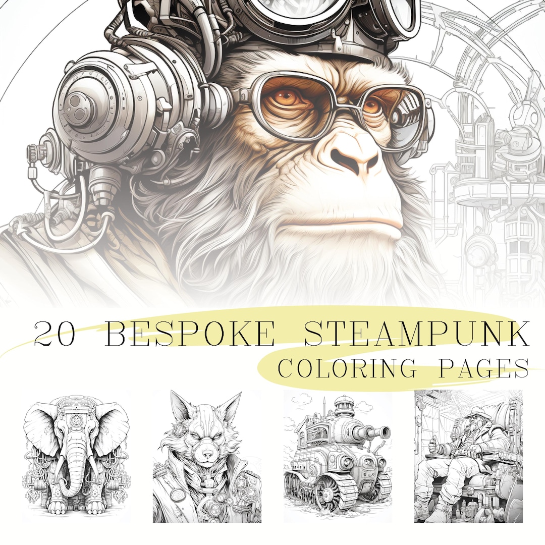 20 Steampunk Animal Coloring Pages, Detailed Illustrations (printable ...