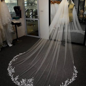 Ivory Wedding Veil 118 Inches Encrusted With Lace Edge Cathedral - Etsy