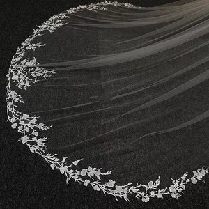 Ivory Wedding Veil 118 Inches Encrusted With Lace Edge Cathedral - Etsy