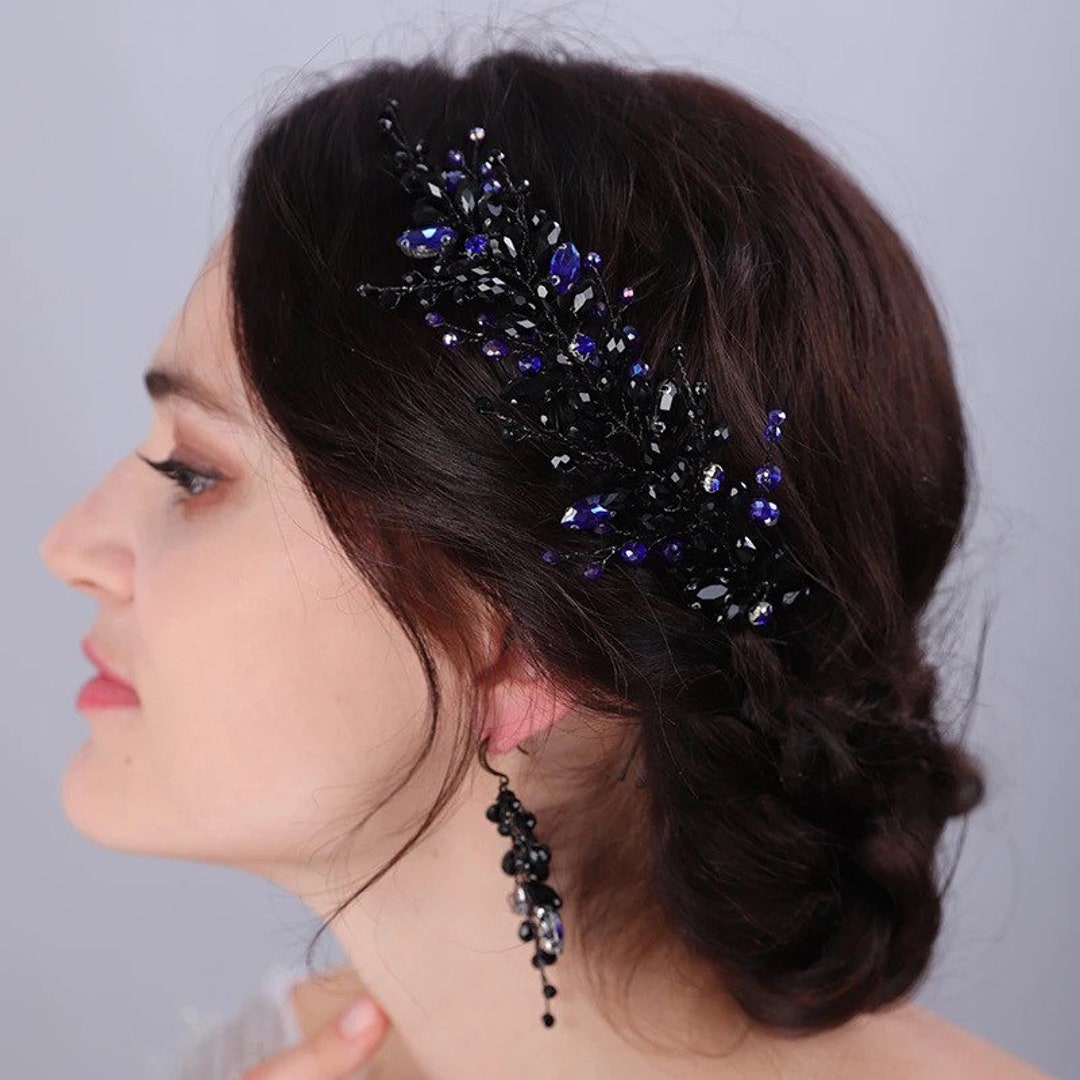 Navy Blue Wire Tiara, Crystal Hair Wreath, Hair Vine Leaf, Wire Wedding ...