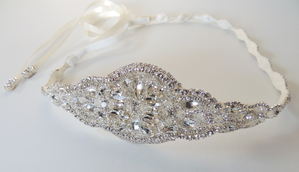 Wedding Crystal Headband Side Crystal Band Headdress Satin - Etsy