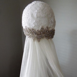 Lace Cap, Lace Juliet Cap, Vintage Lace Cap, Silk Drop Veil 45 Lace and ...
