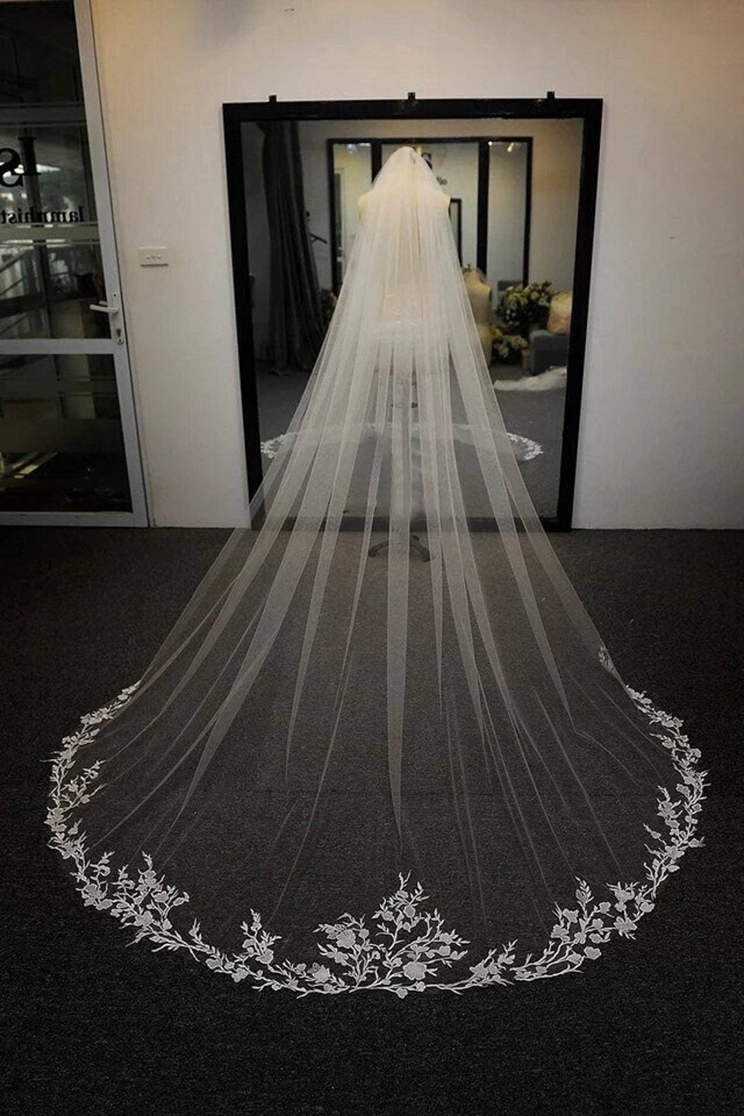 Ivory Wedding Veil 118 Inches Encrusted With Lace Edge Cathedral - Etsy