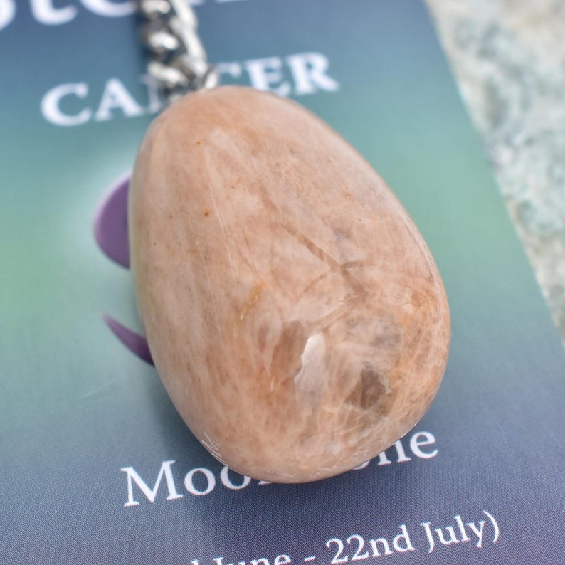 Moonstone - Tumbled Stone Keychain - Cancer Zodiac Birthstone - Carry ...
