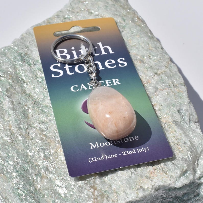 Moonstone - Tumbled Stone Keychain - Cancer Zodiac Birthstone - Carry ...