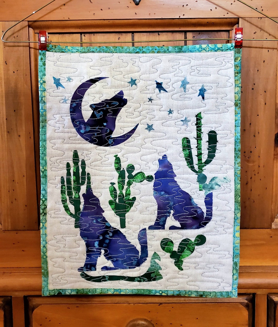 Mini Art Quilt Coyote Wolf Desert 14
