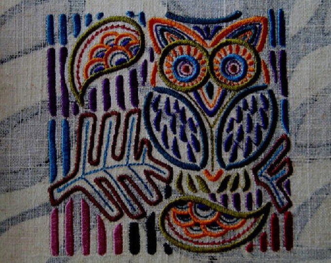 Mola Owl Embroidered Quilt Fabric Block - Etsy