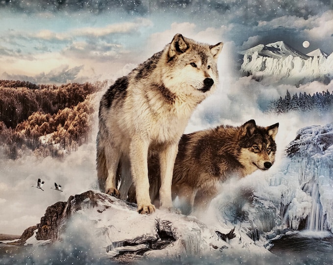 Wolves Pillow Panel Woodland Quilt Block Birds Mountain 20" - Etsy