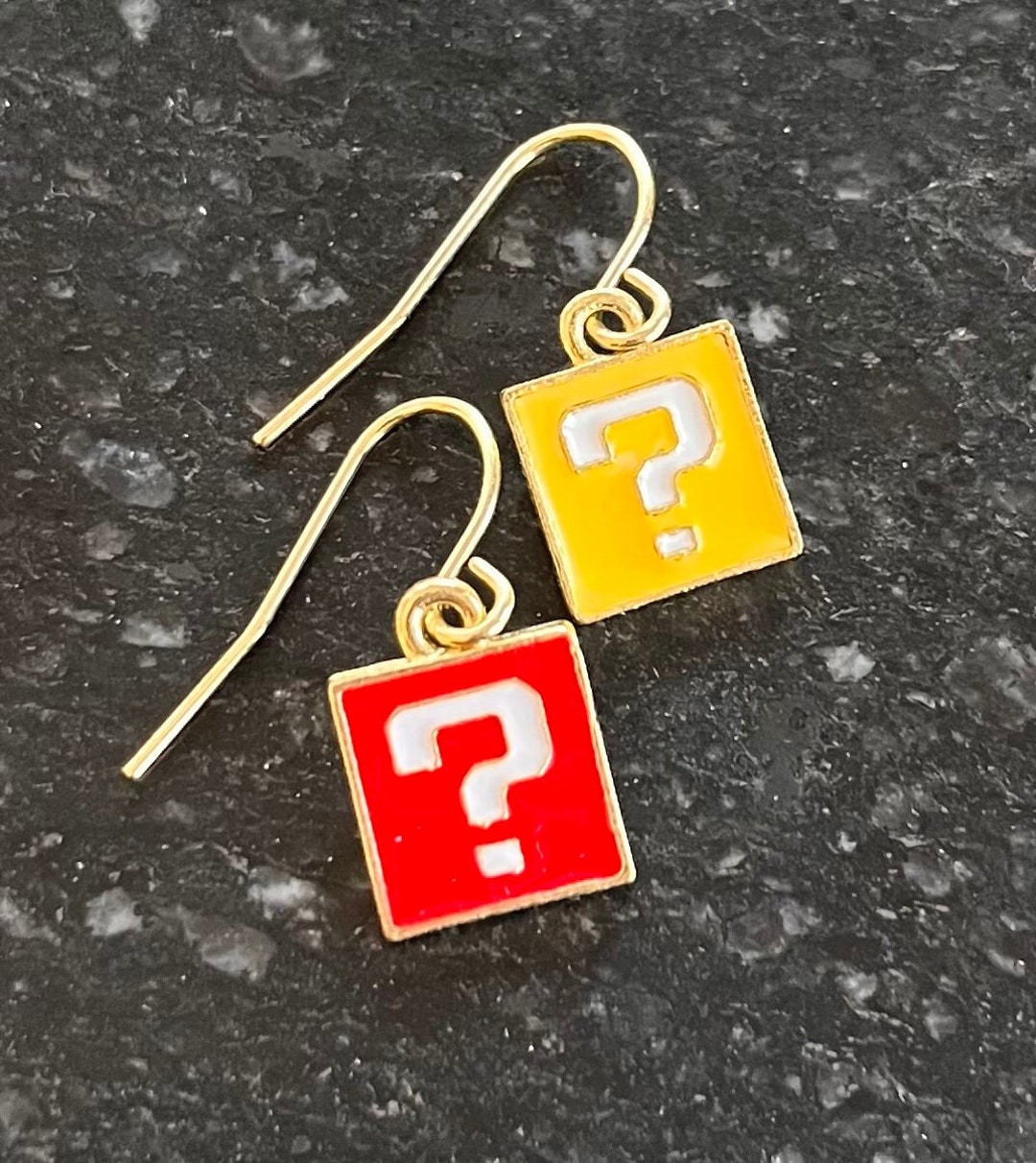 Square Question Mark Yellow and Red Earrings - Etsy