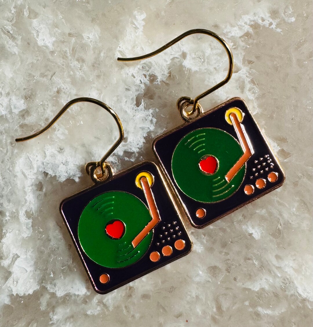 Turntable Retro Vintage Record Player Dangle Earrings - Etsy