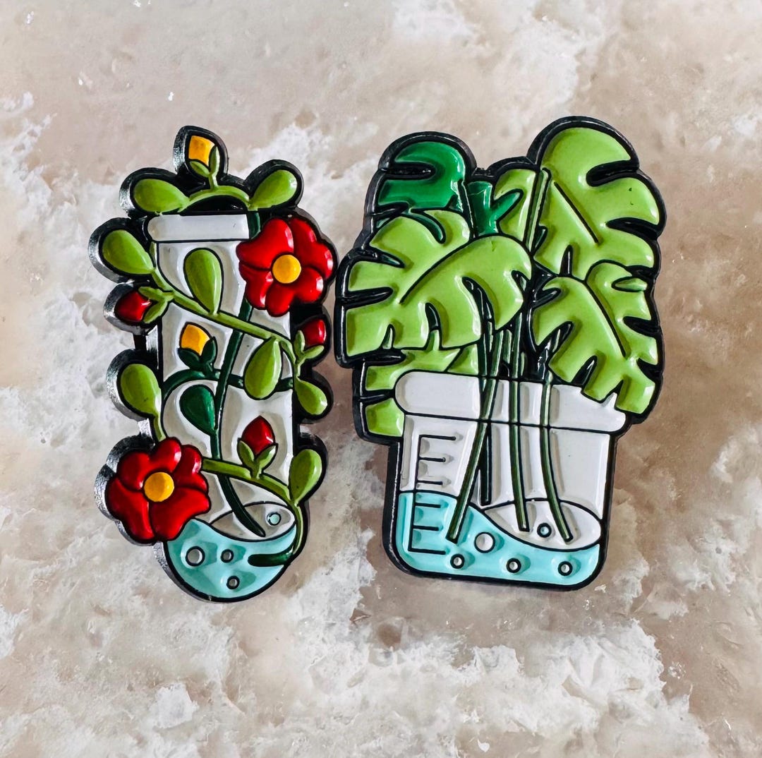 Monstera Plant and Flowers in Science Beakers Two Set of Enamel Pins - Etsy