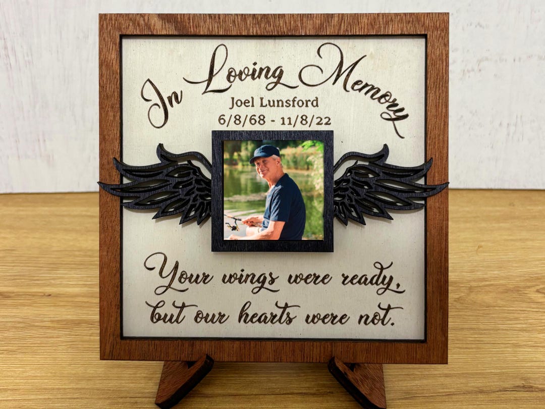 Memorial Photo Frame, Wooden in Loving Memory Picture Frame, Angel ...
