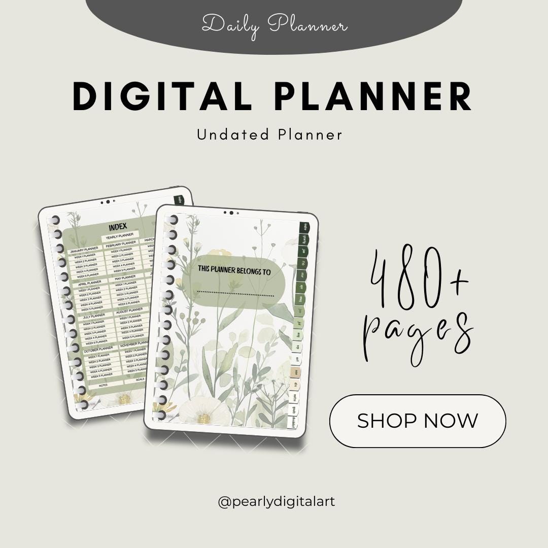 Minimalist Undated Digital Planner: Hyperlinked Floral Design (instant ...
