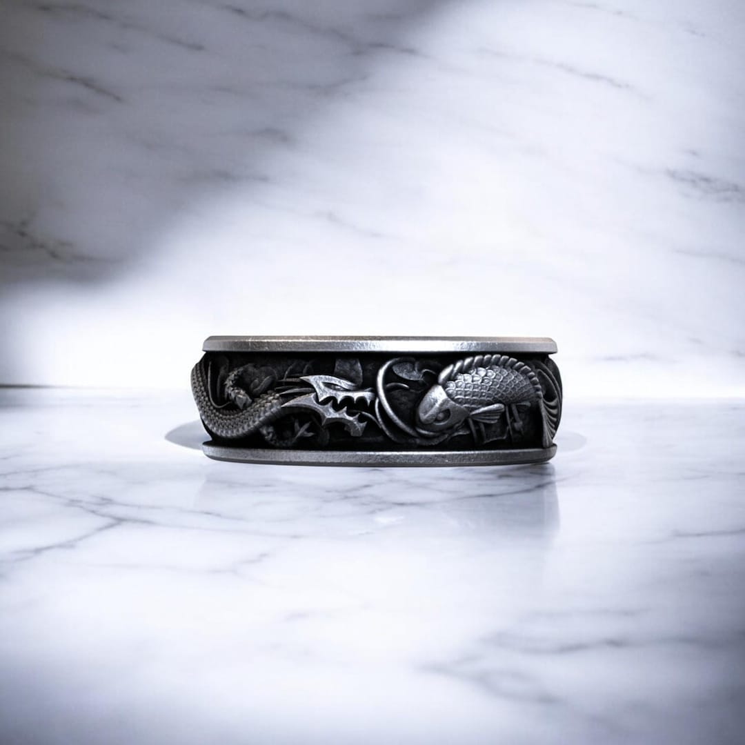 Sterling Silver Ouroboros Ring, Dragon Koi Carp, Unique Band - Etsy