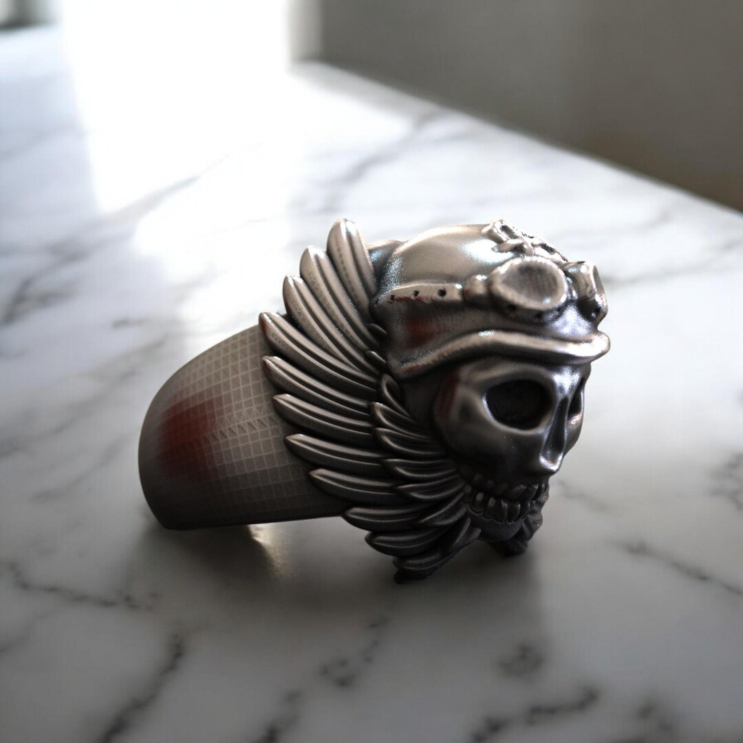 Handmade Sterling Silver Winged Skull Pilot Ring – Biker Jewelry - Etsy