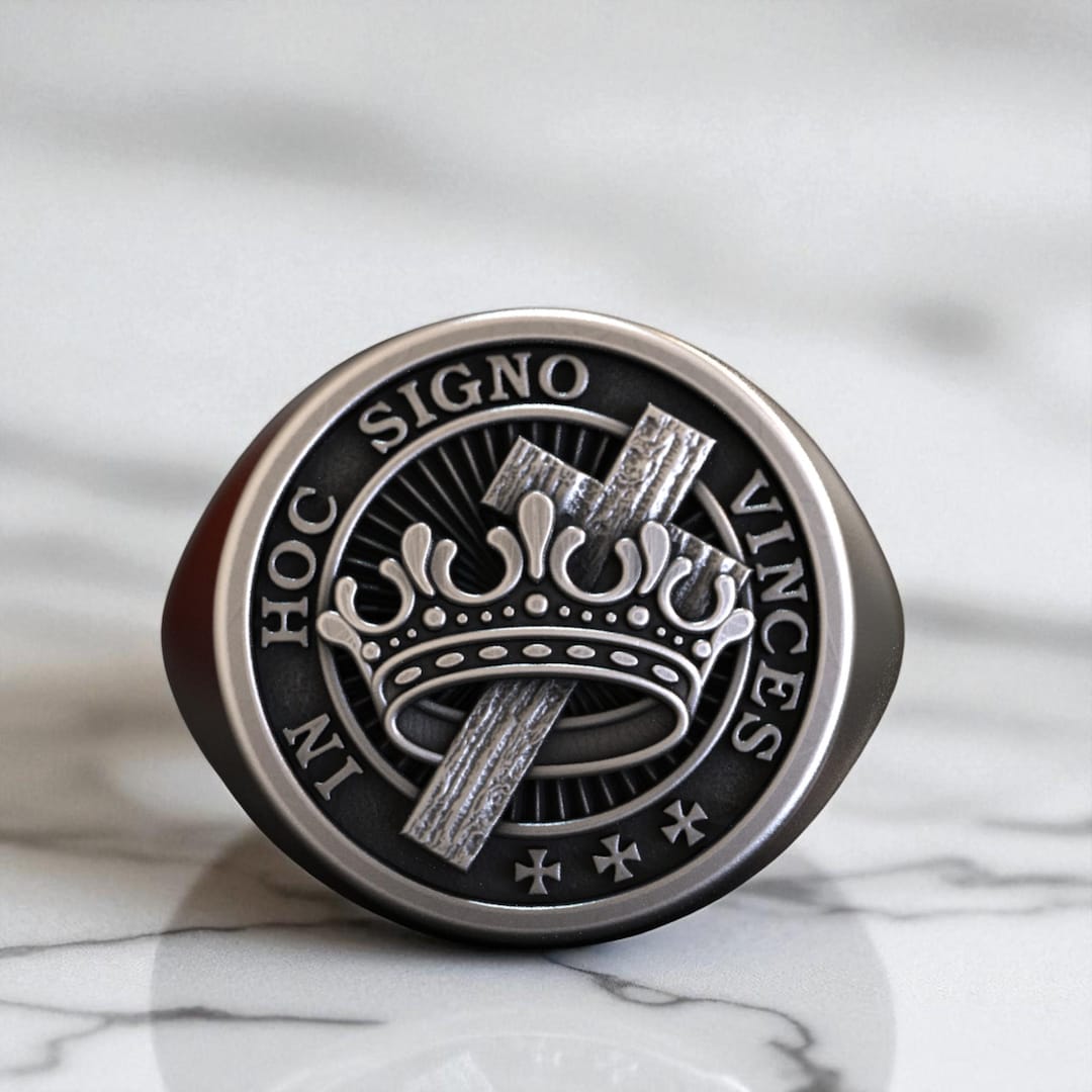 Sterling Silver in Hoc Signo Vinces Ring, Templar Knight Crusader ...