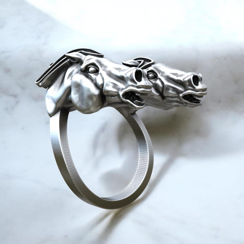 Sterling Silver Double Horse Head Ring, Equestrian Jewelry - Etsy