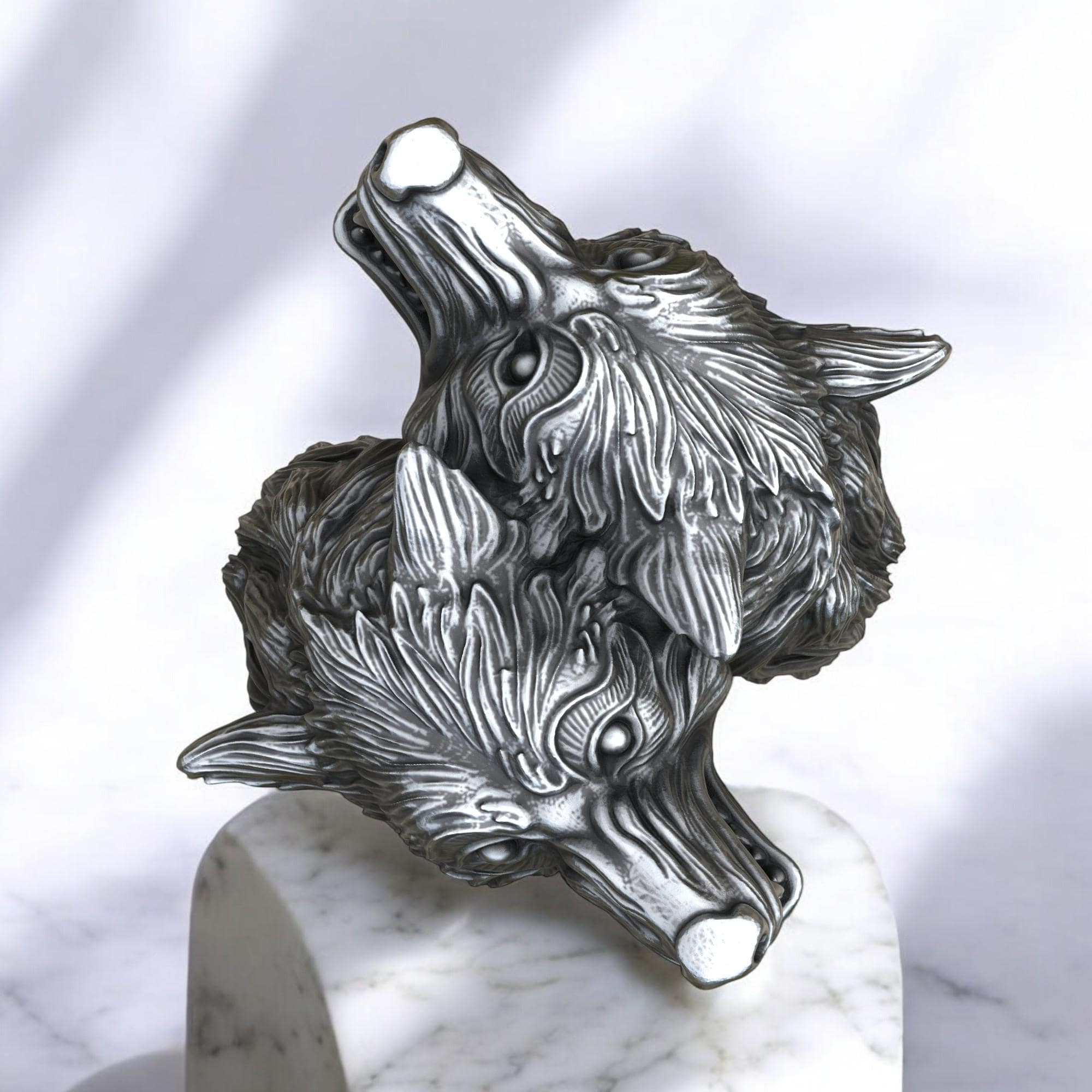 Fierce Wolf Head Ring, 925 Sterling Silver Double Animal Band, Double Wolf Head Handcrafted ...